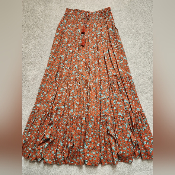 easel | Skirts | Easel Floral Maxi Skirt Rust And Teal | Poshmark